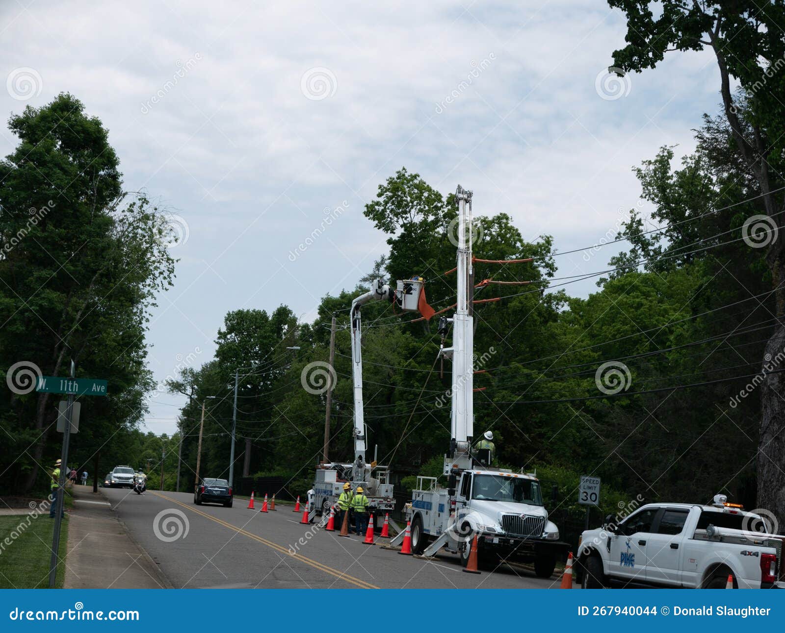 Utility pole replacement editorial stock image. Image of asphalt ...
