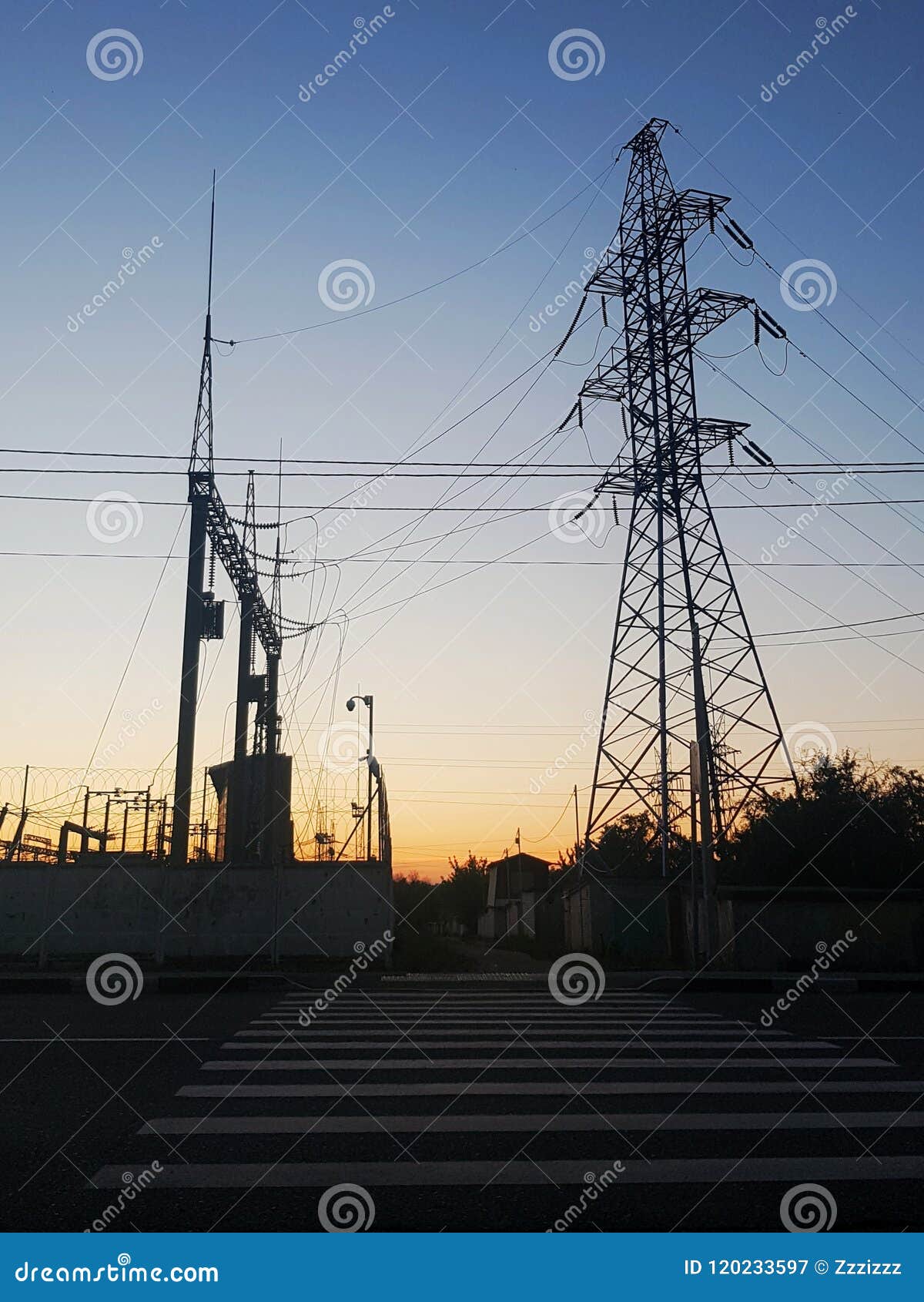 Utility pole at sunset stock image. Image of distribution - 120233597