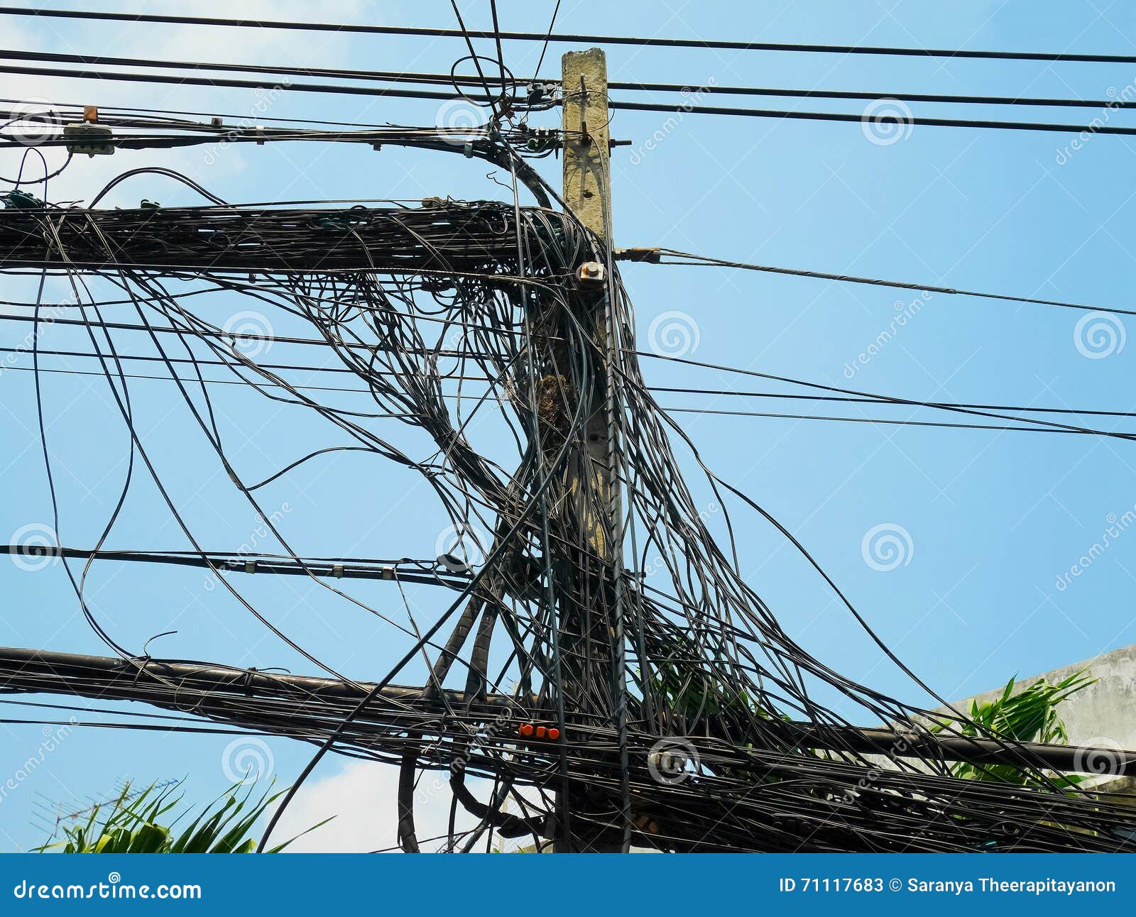 Utility Pole Supporting Messy Wires Stock Image - Image of electric ...