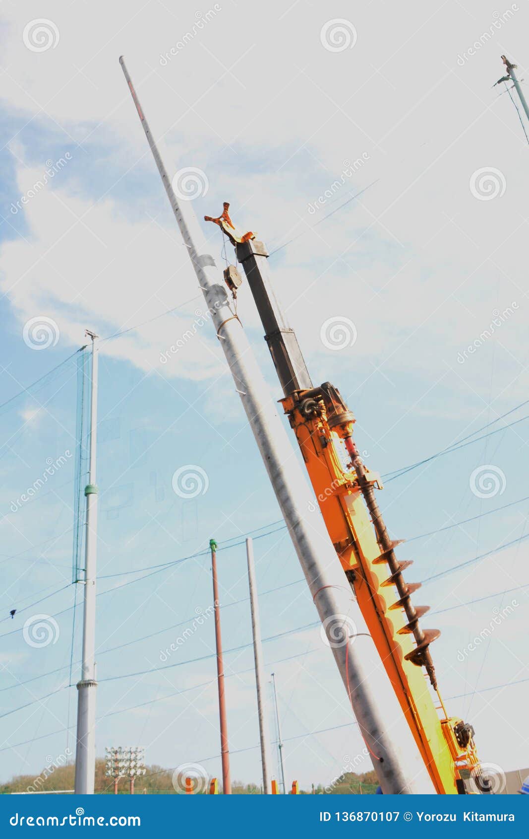 Utility Poles Installation Work Stock Image - Image of installation ...