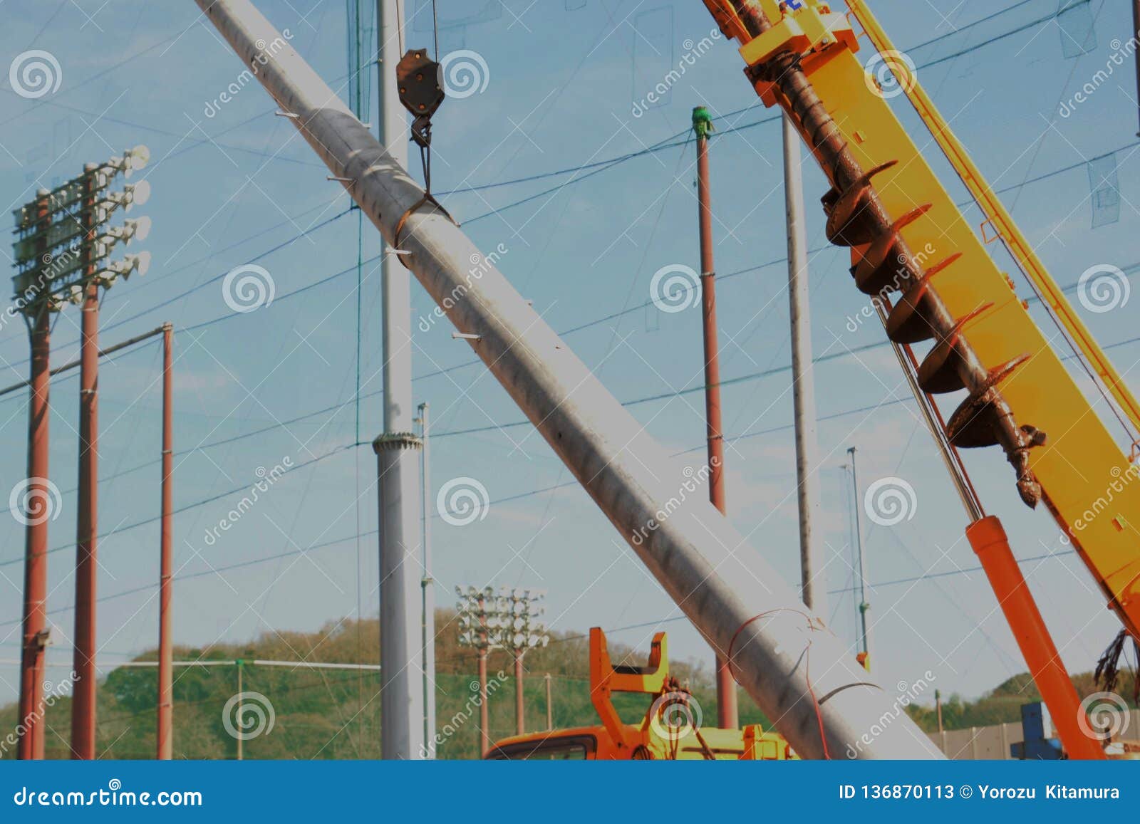 Utility Poles Installation Work Stock Image - Image of electricity ...
