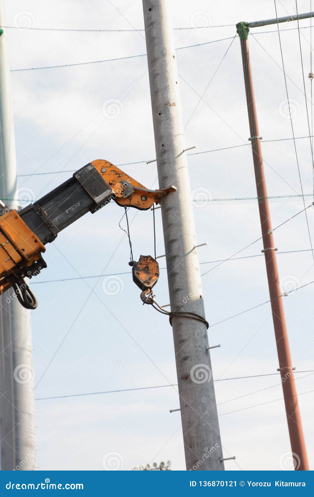 Utility Poles Installation Work Stock Image - Image of industrial ...