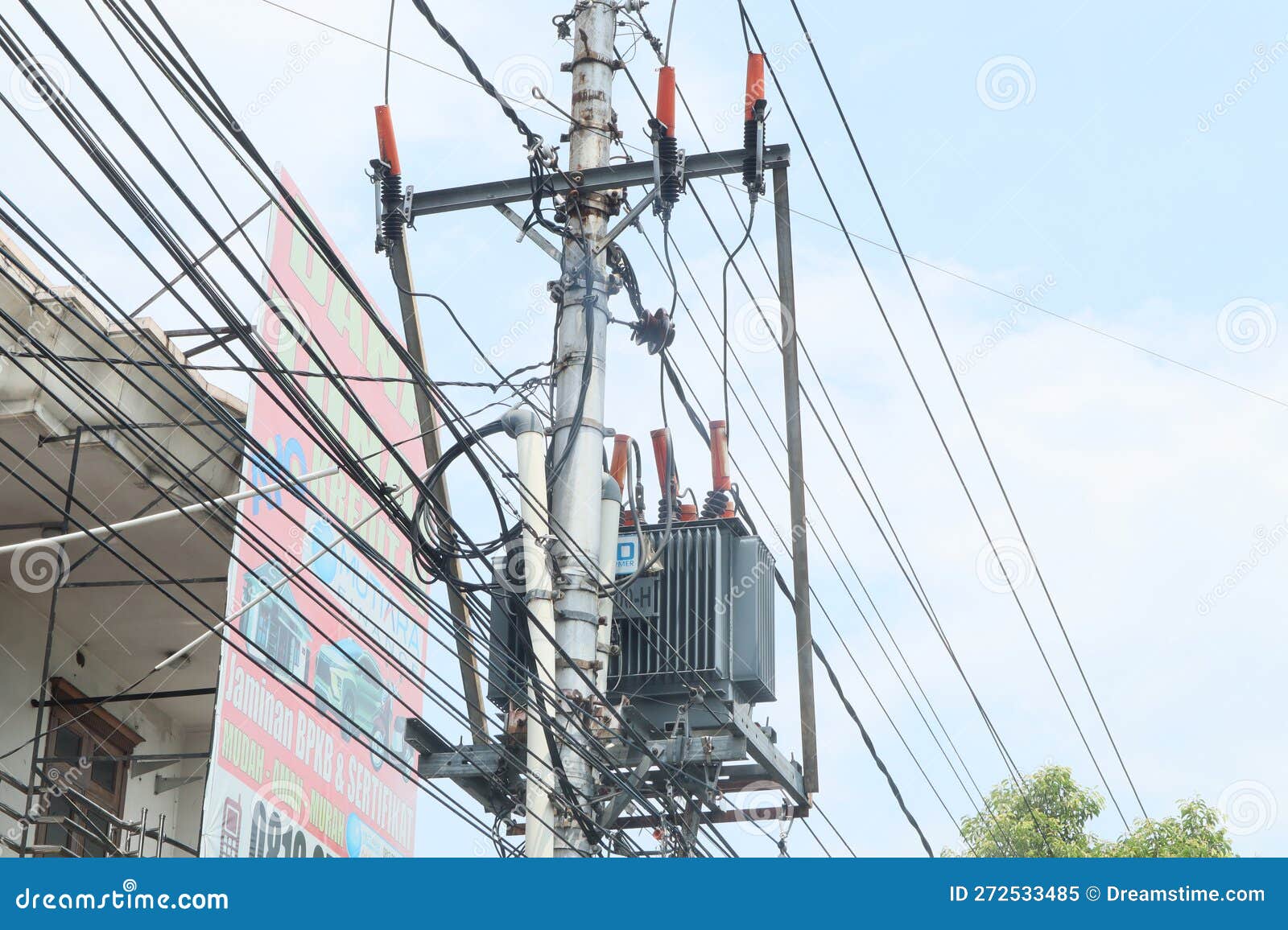 Utility Poll with High Voltage Electrical Line on Sky Background Stock ...