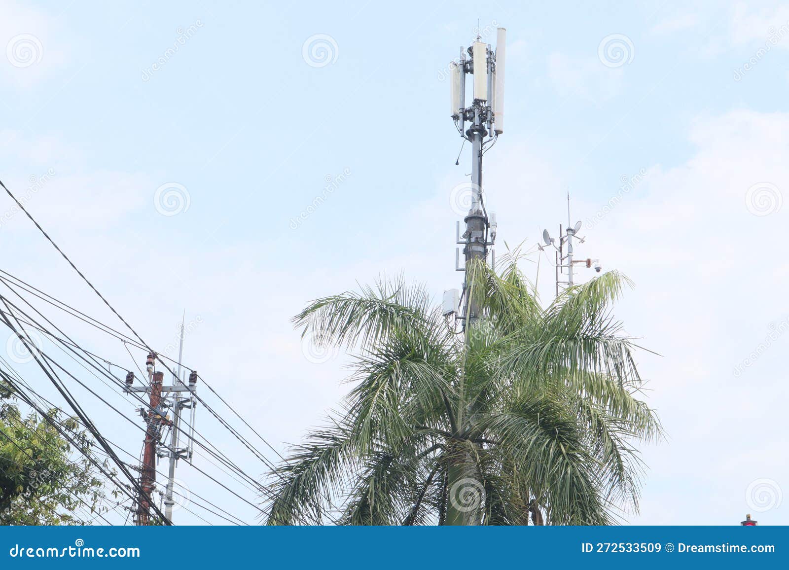 Utility Poll with High Voltage Electrical Line on Sky Background Stock ...