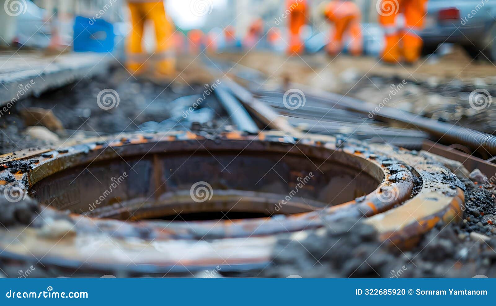 Utility Services Manhole Under Construction at the Construction Site ...