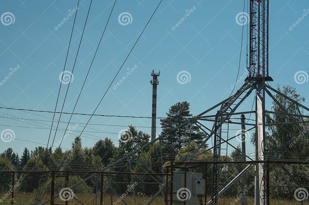 Utility Structures and Power Lines in Rural Setting Stock Image - Image ...