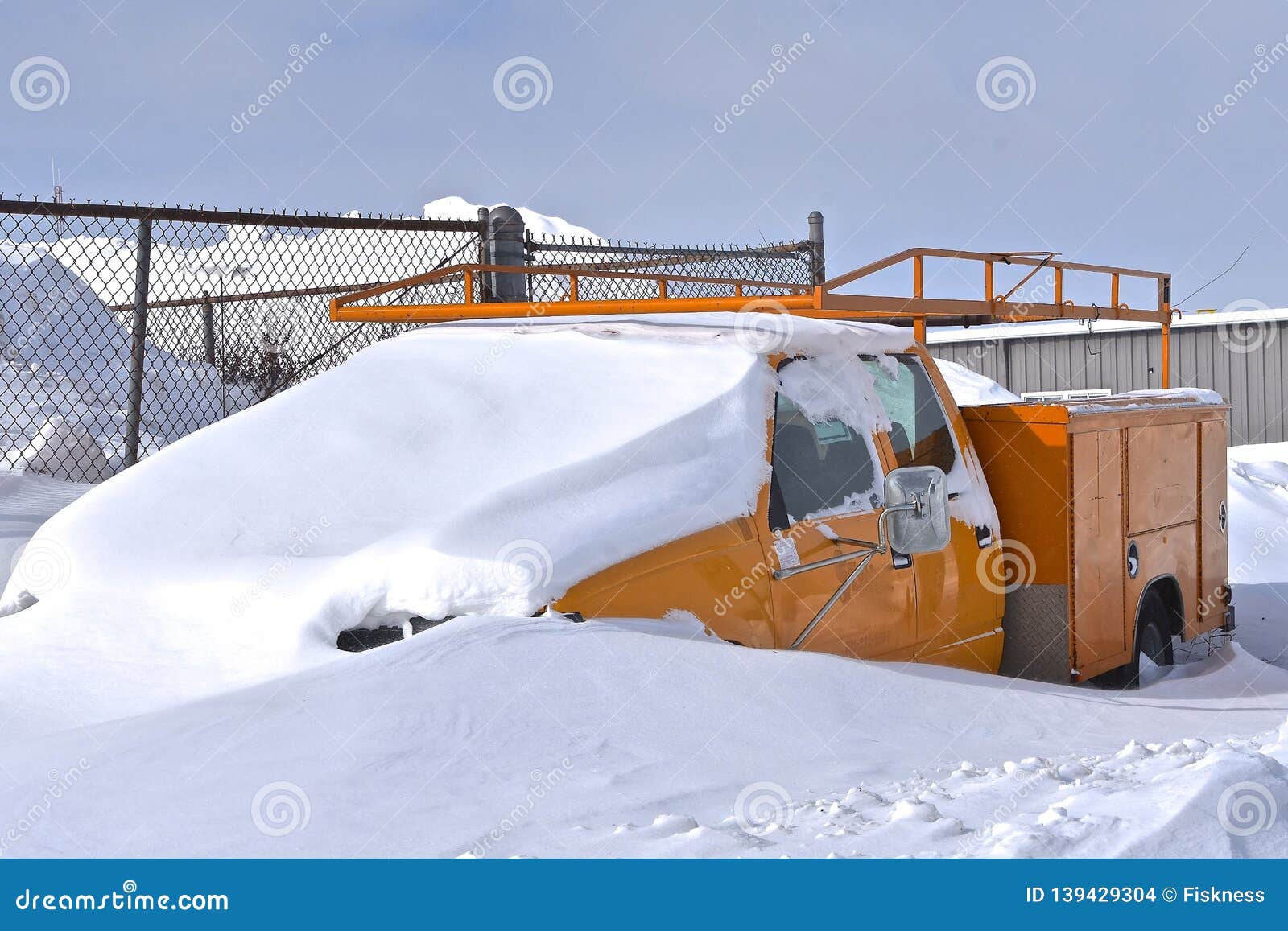 Truck buried in snow. stock photo. Image of service - 139429304