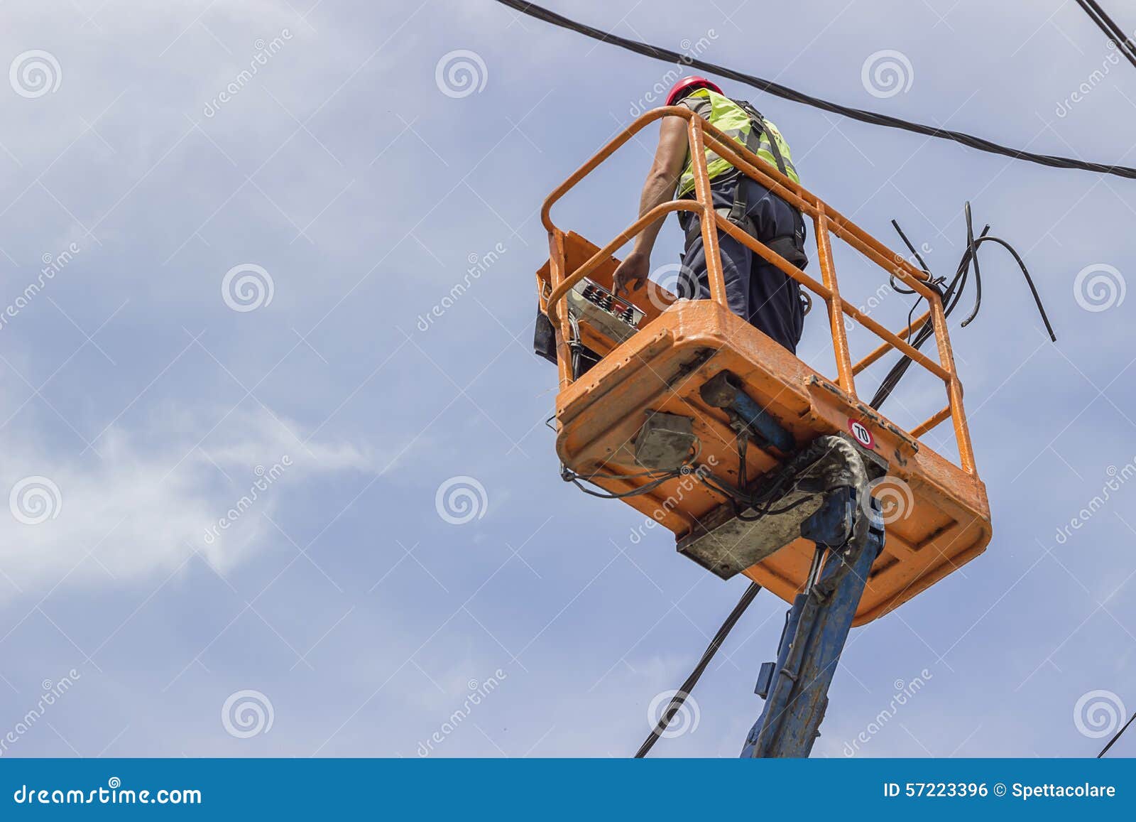 Utility Worker Fixes the Power Line Stock Photo - Image of crane, cable ...