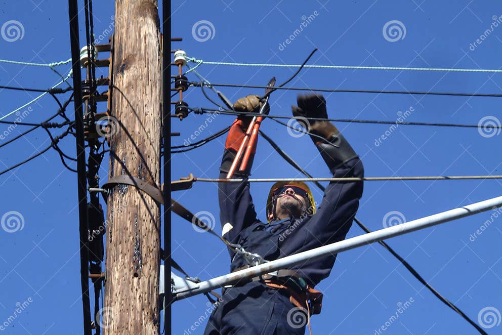 Utility Worker Working on Electrical Power Lines Editorial Stock Photo ...