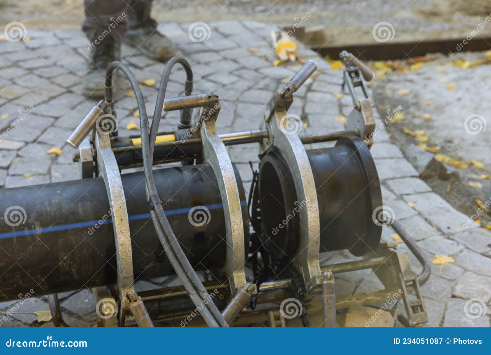 Utility Workers at Connect HDPE Pipe in Construction Site Stock Image ...