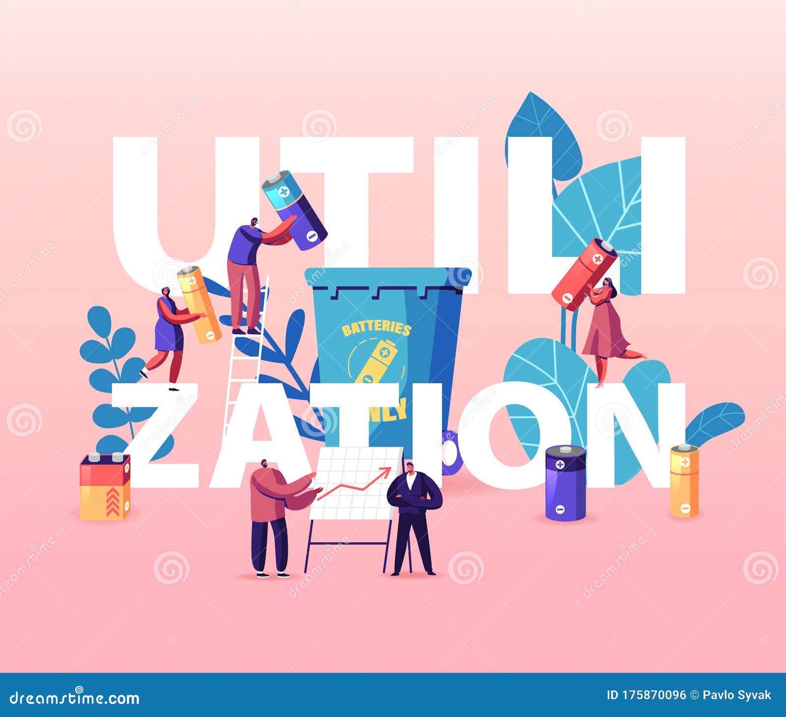 Utilization, Recycle Concept. People Put Used Battery To Container ...