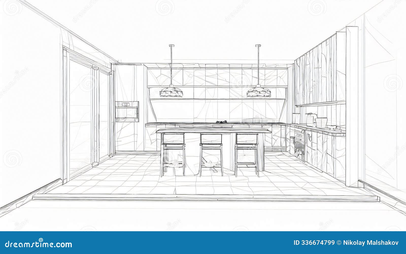 Utilizing a Blueprint Sketch of the Kitchen To Plan the Layout for a ...