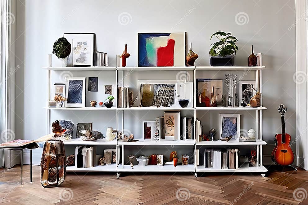 Utilizing Vertical Space Tall Shelving or Art Displays Stock ...