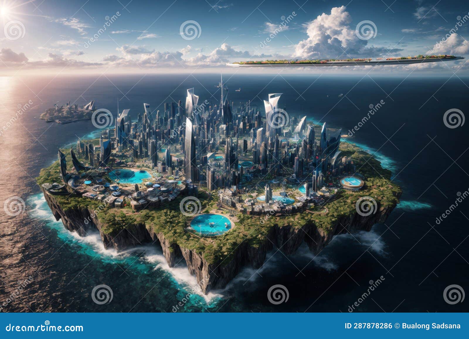 Utopia Islands - Cities of the Future Stock Illustration - Illustration ...