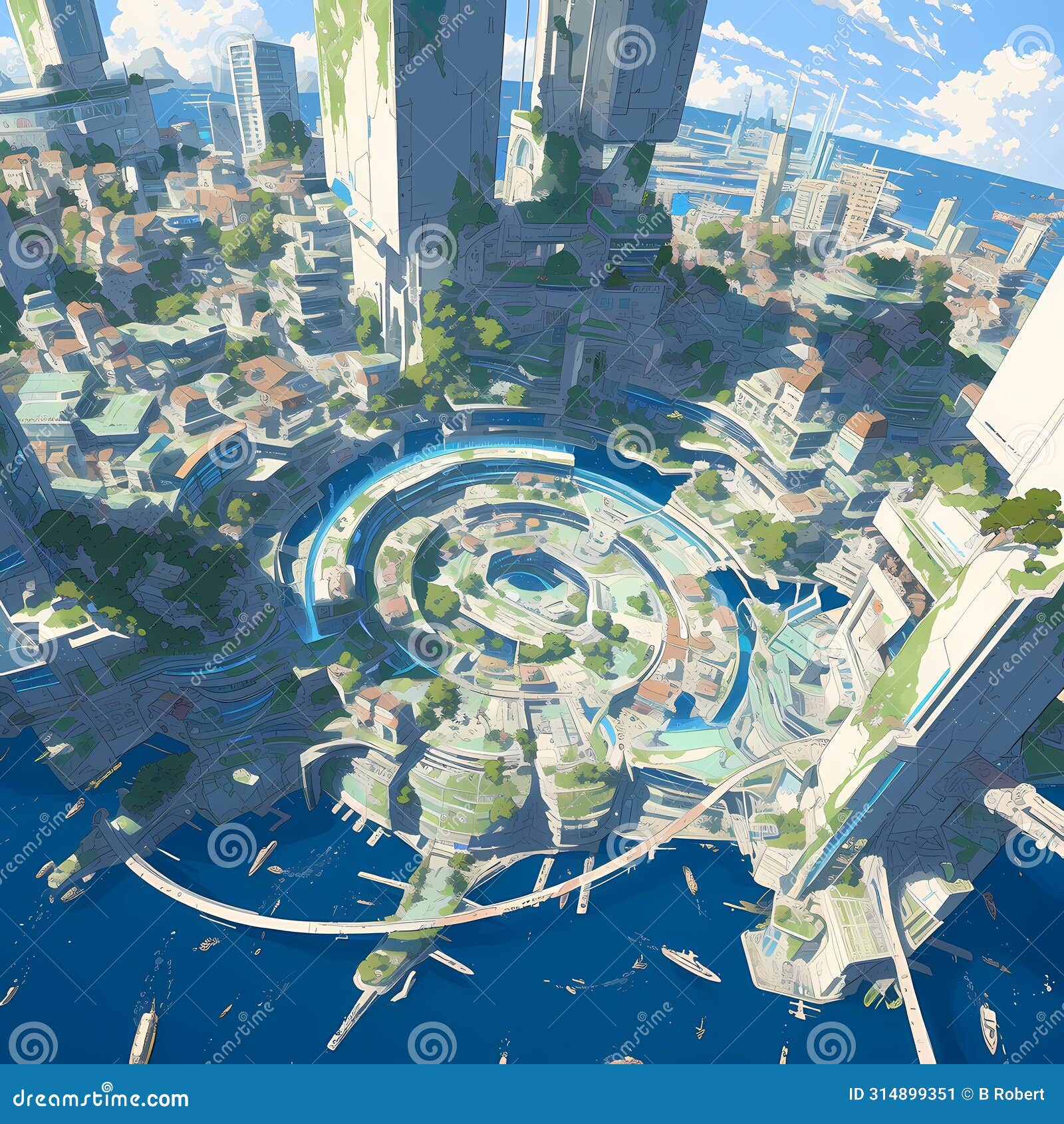 Utopian Cityscape - Aerial View Stock Illustration - Illustration of ... Utopian Cityscape - Aerial View Stock Illustration - Illustration of ...