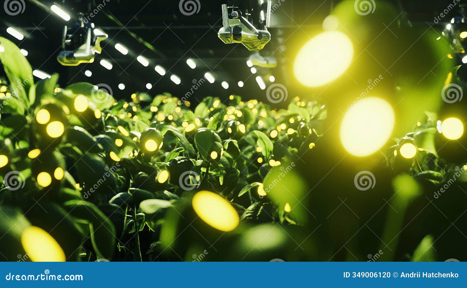 A Utopian Digital Farm with Glowing Crops and Hovering Robotic Tools ...