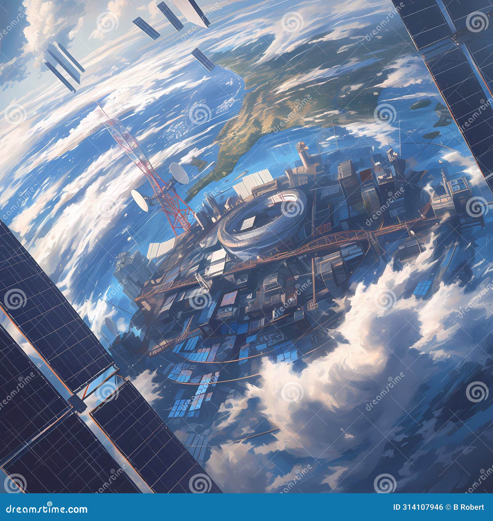 Utopian Future Cityscape from Space Stock Illustration - Illustration ...