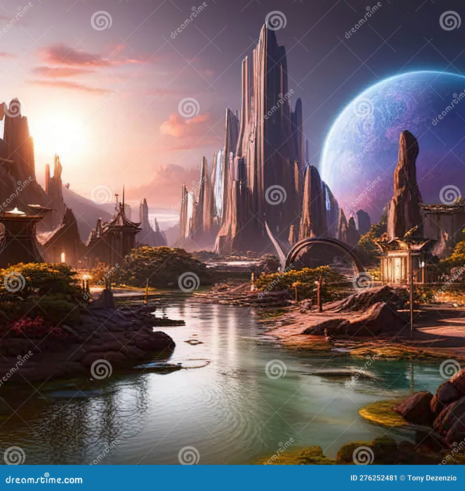 Utopian Landscape stock illustration. Illustration of dark - 276252481