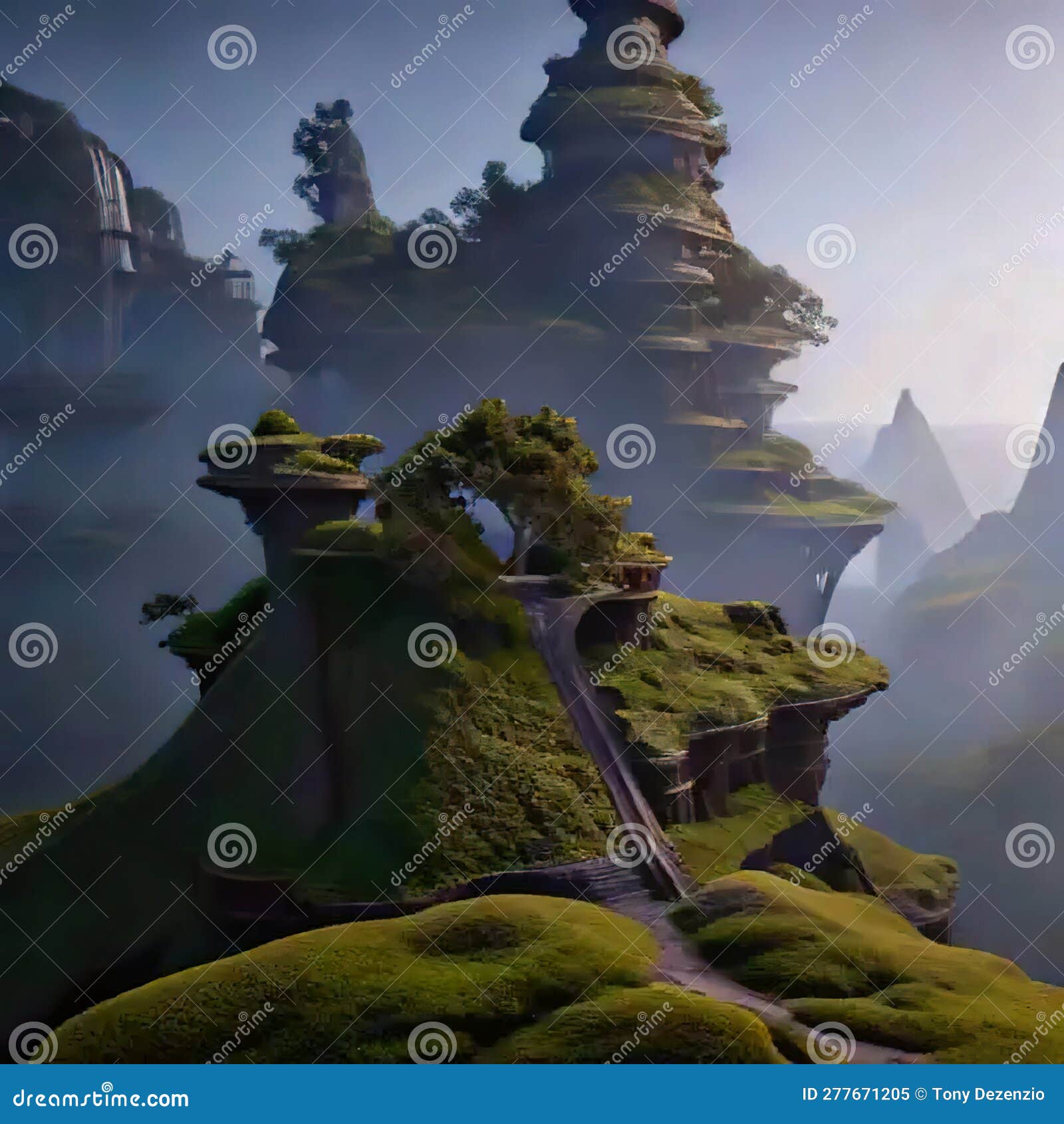 Utopian Mountain Castle stock illustration. Illustration of landscape ...