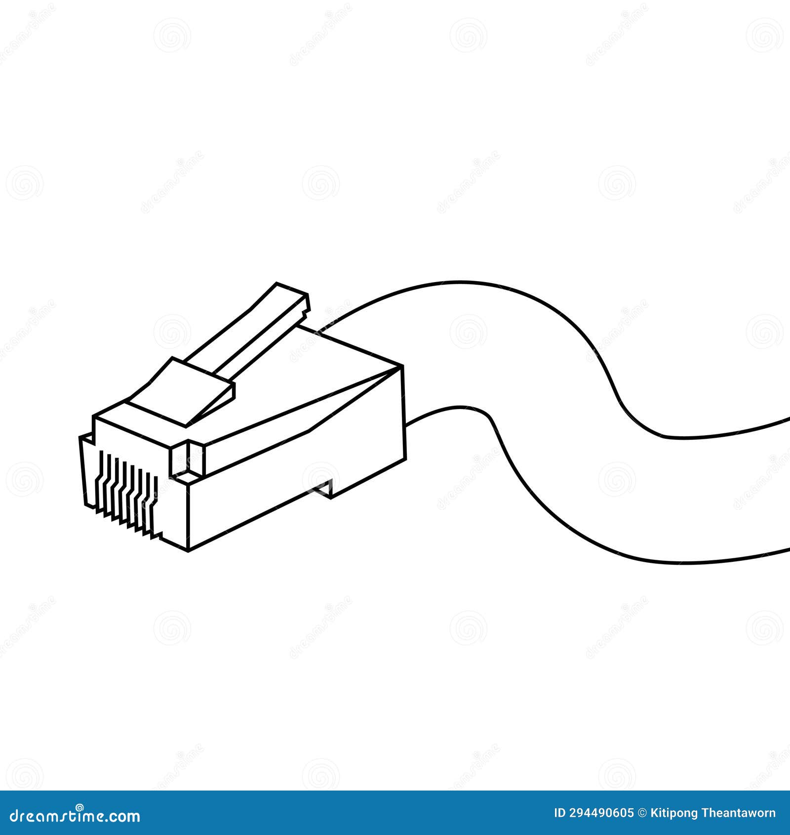RJ45 Connector. Vector Outline Illustration Stock Vector - Illustration ...