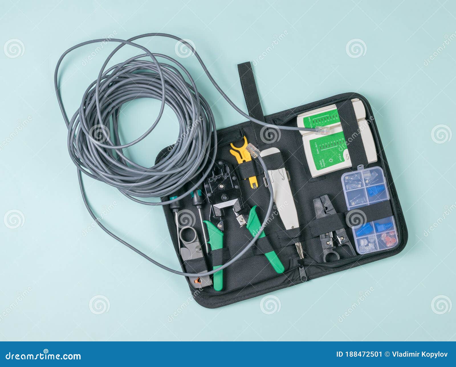 Utp Cable and Tool Kit on a Light Background. Stock Image - Image of ...