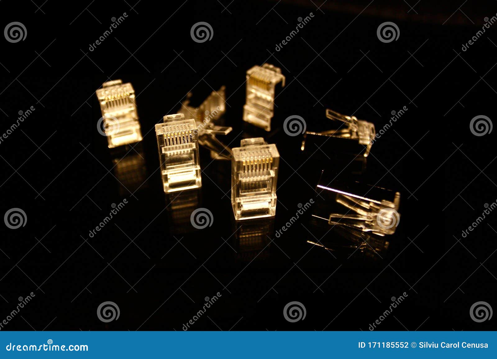UTP and FTP Cable Adapters Isolated on Black with Reflections Stock ...