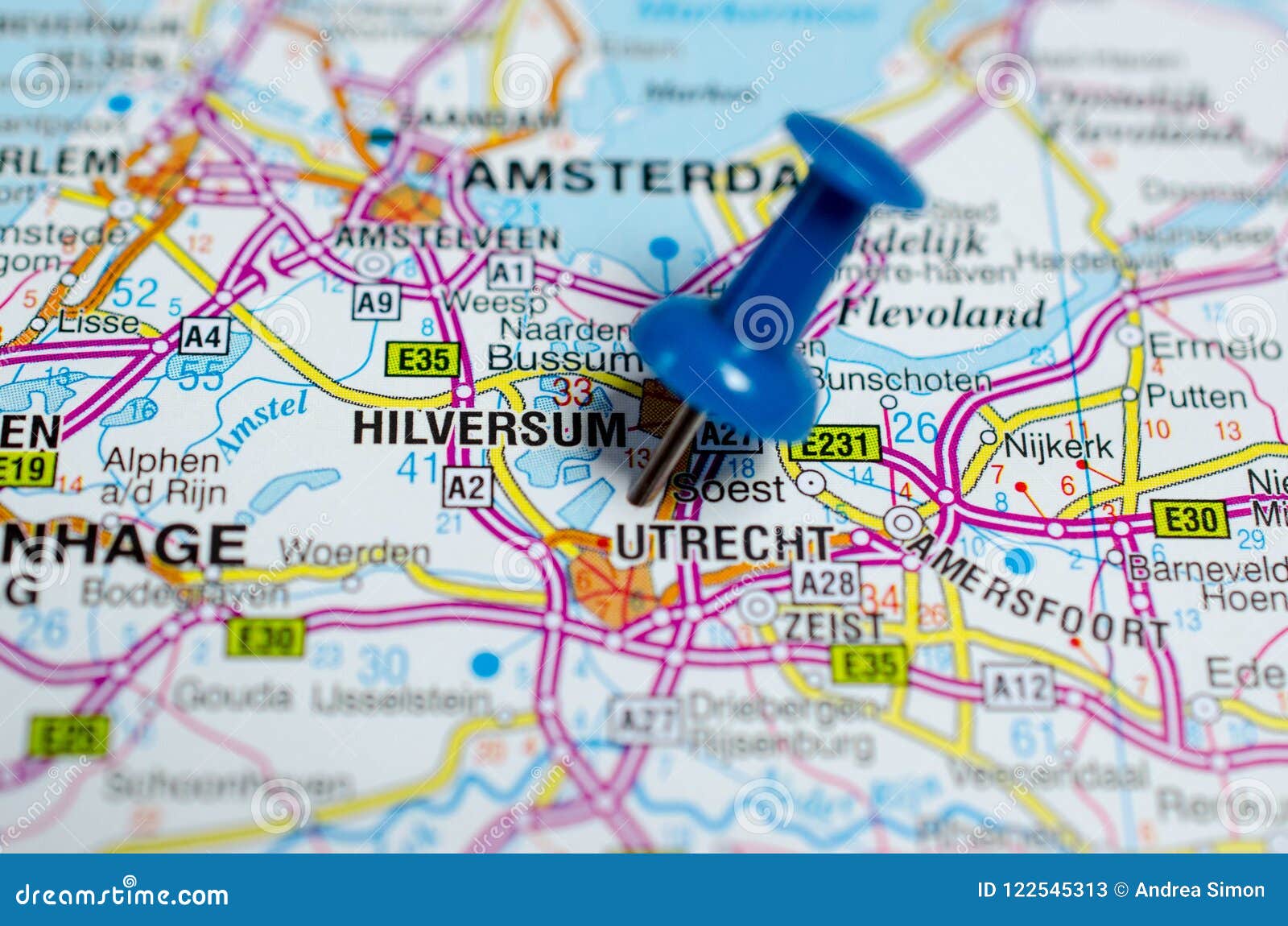 Utrecht on map stock image. Image of shot, atlas, paper - 122545313