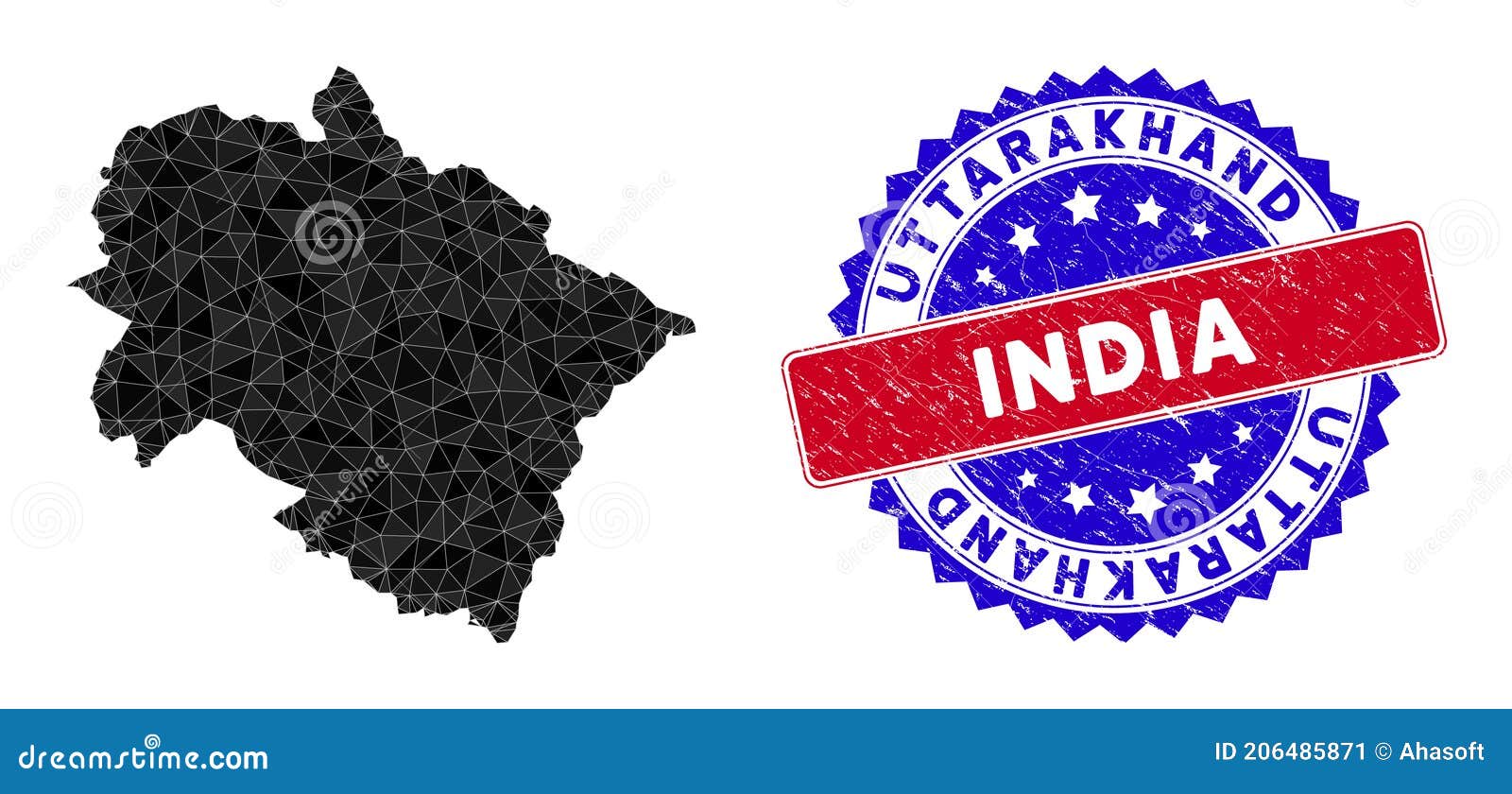 Uttarakhand State Map Polygonal Mesh and Grunge Bicolor Stamp Stock ...