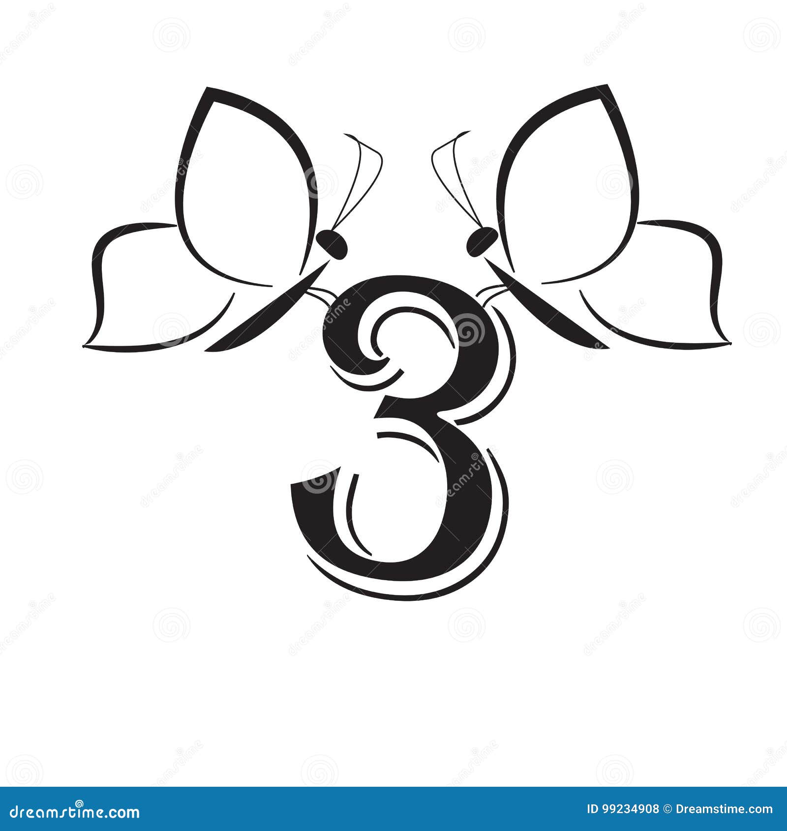Utterflys with Number Three Stock Vector - Illustration of count ...