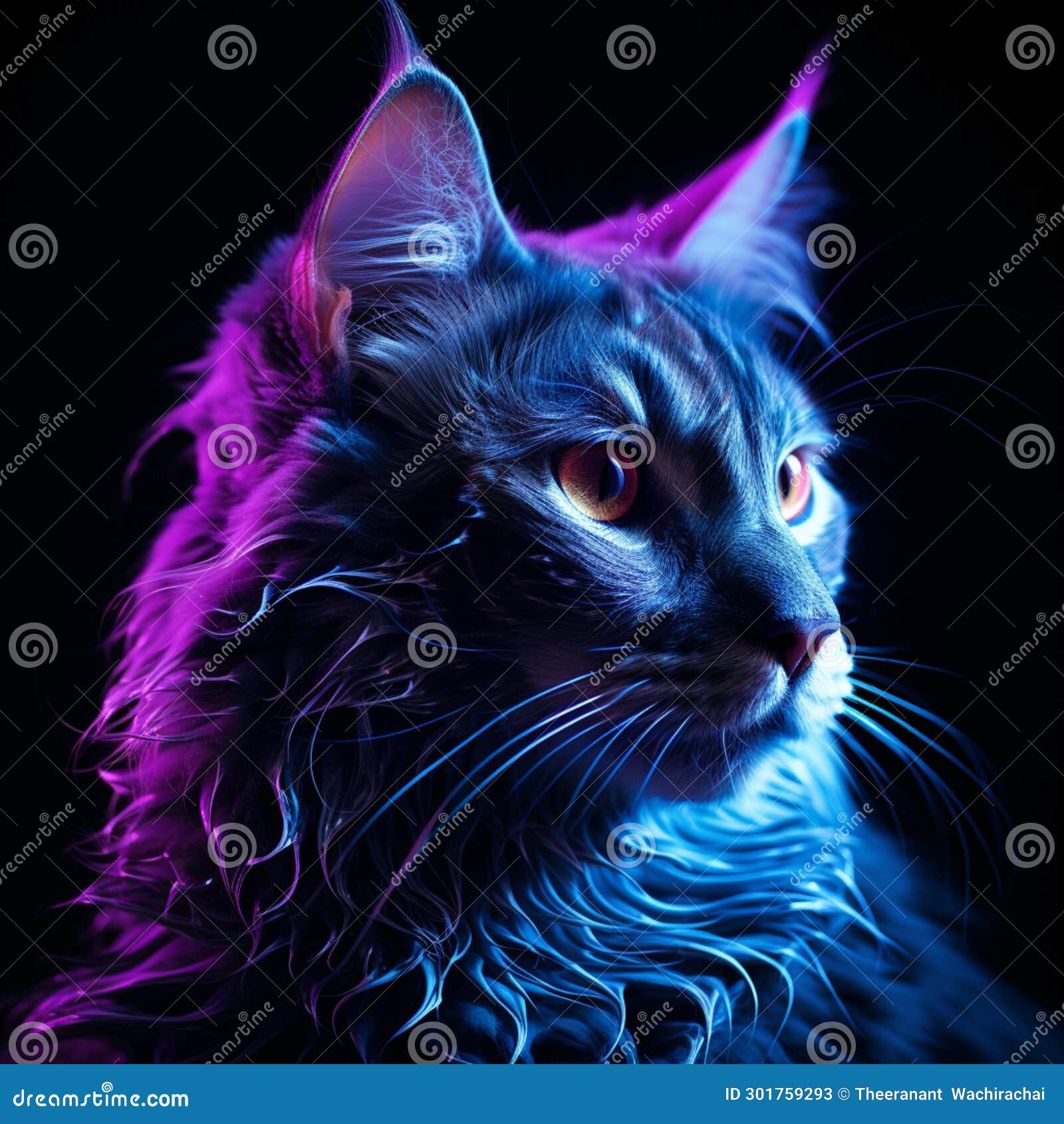 UV Blacklight of Cat Face Photography Stock Illustration - Illustration ...