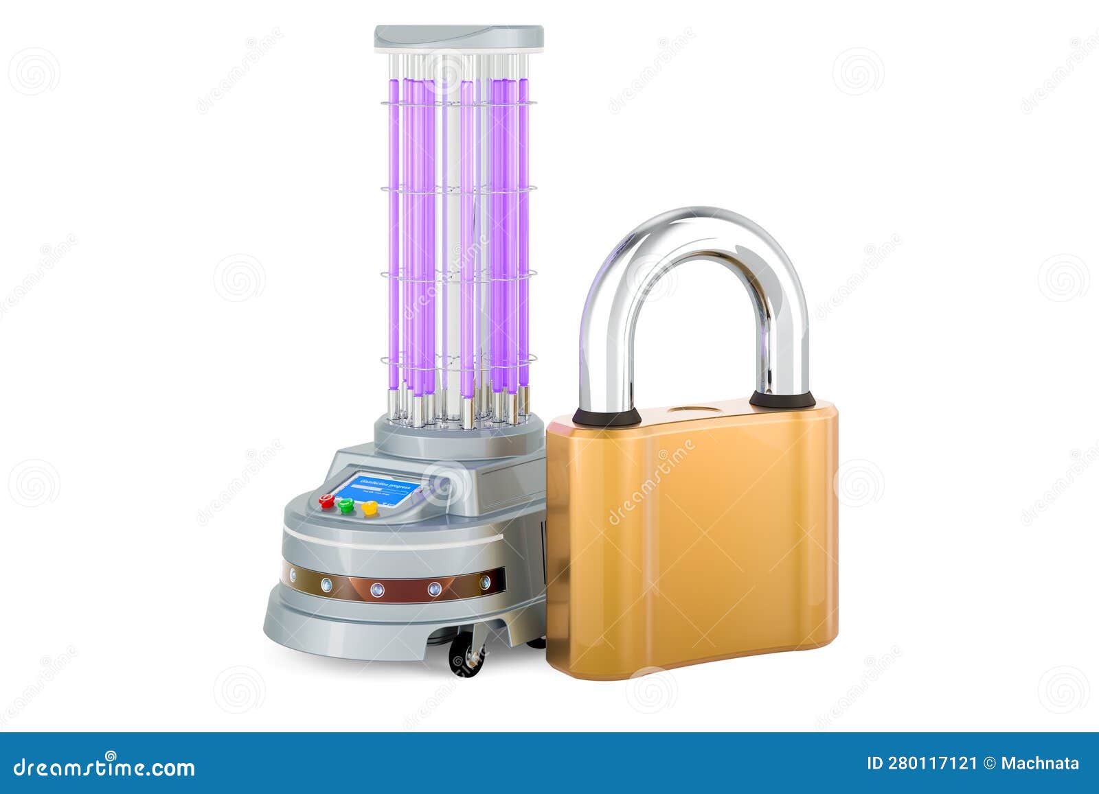 UV-Disinfection Robot with Padlock. 3D Rendering Stock Illustration ...