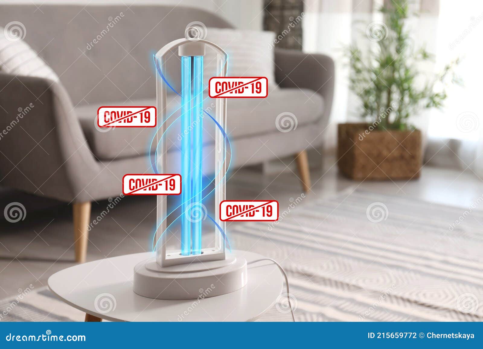 UV Lamp for Light Sterilization on Table in Living Room Stock Photo ...