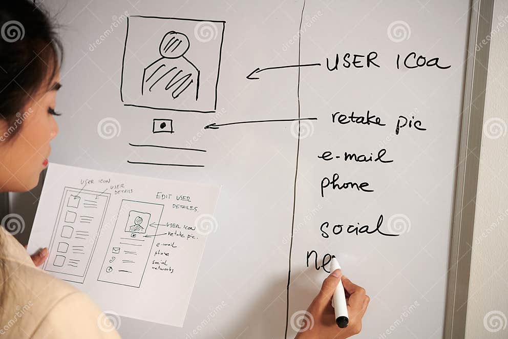 UX Designer Writing on Whiteboard Stock Photo - Image of brainstorm ...