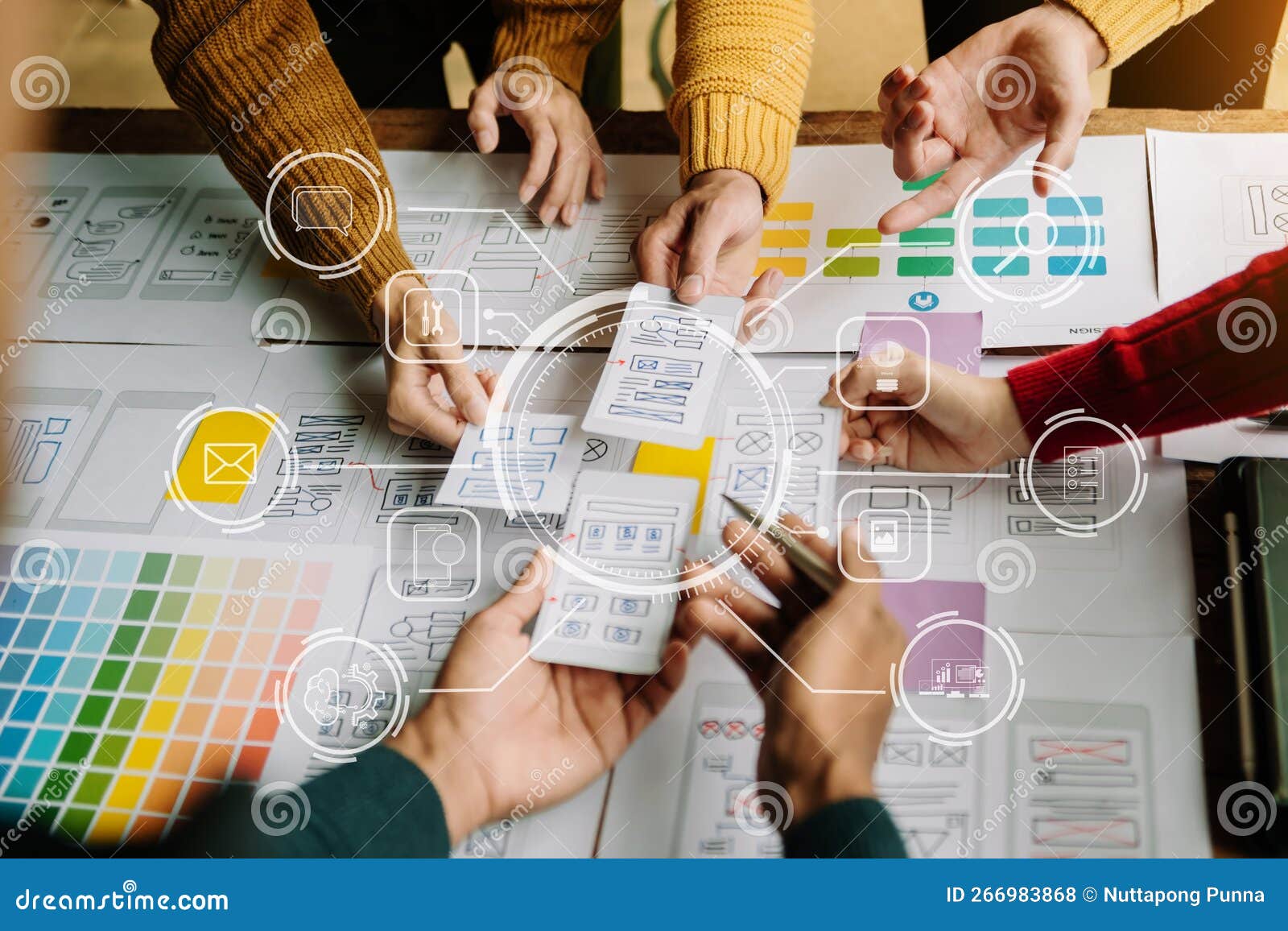 Ux Developer And Ui Designer Brainstorming About Mobile App Interface Wireframe Design With