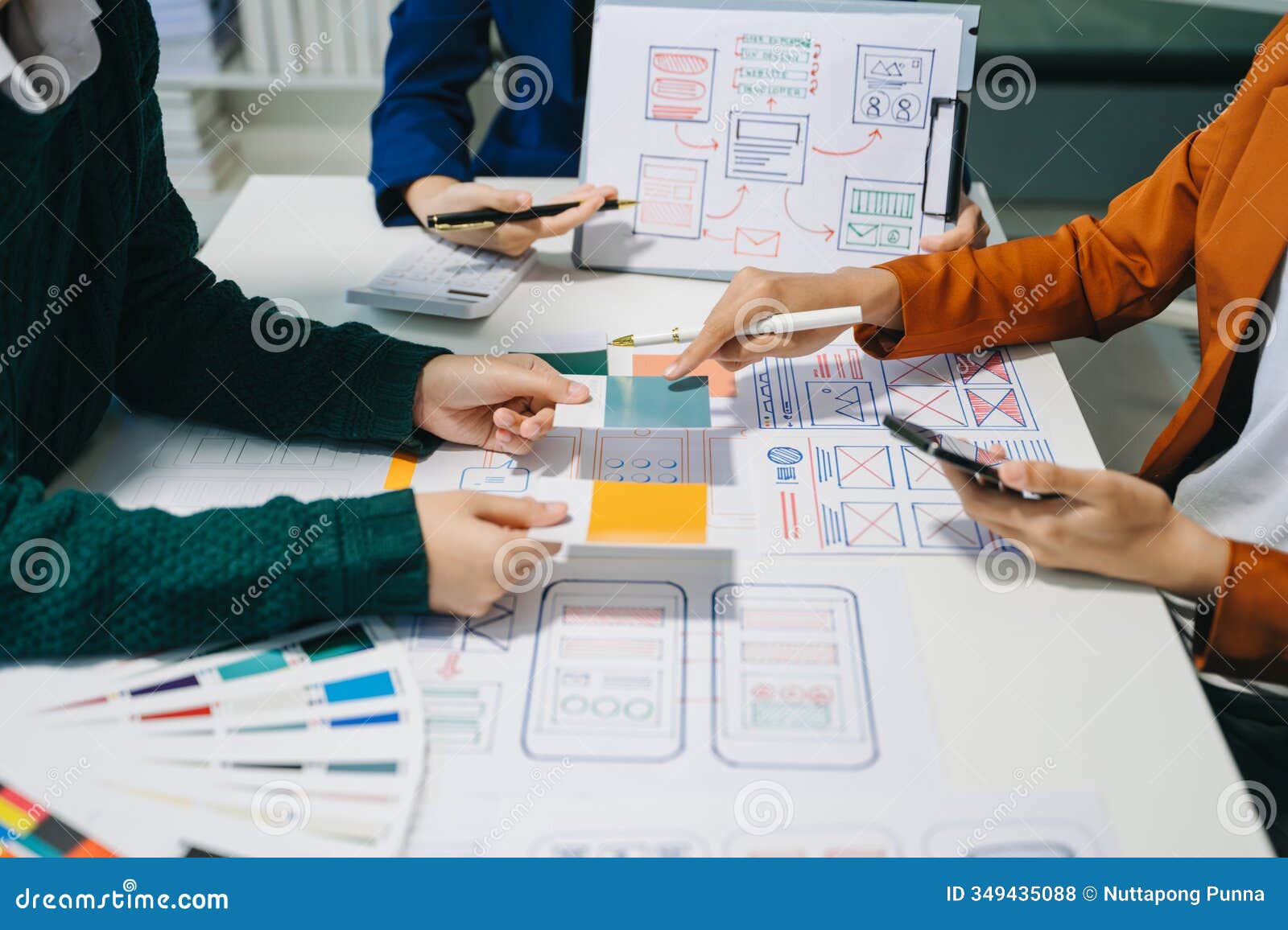 UX Developer and Ui Designer Brainstorming about Mobile App Interface Wireframe Design Stock ...