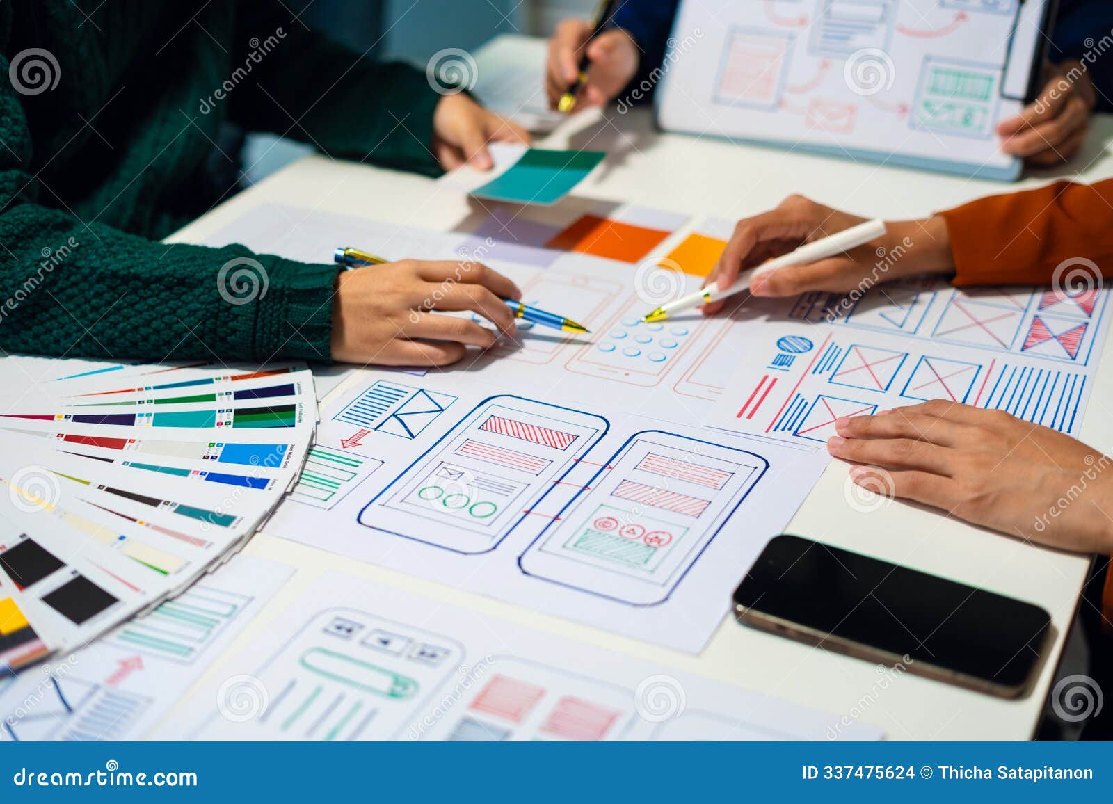 UX Developer and Ui Designer Brainstorming about Mobile App Interface ...
