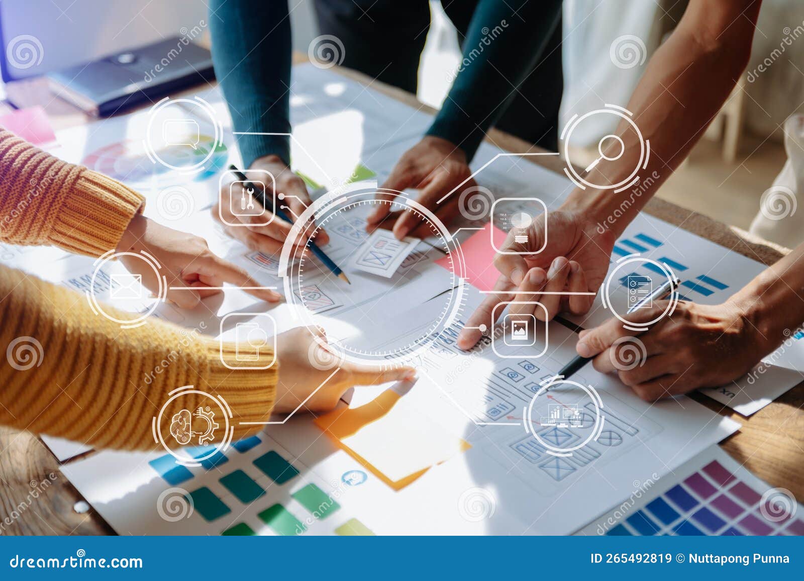 Ux Developer And Ui Designer Brainstorming About Mobile App Interface Wireframe Design With