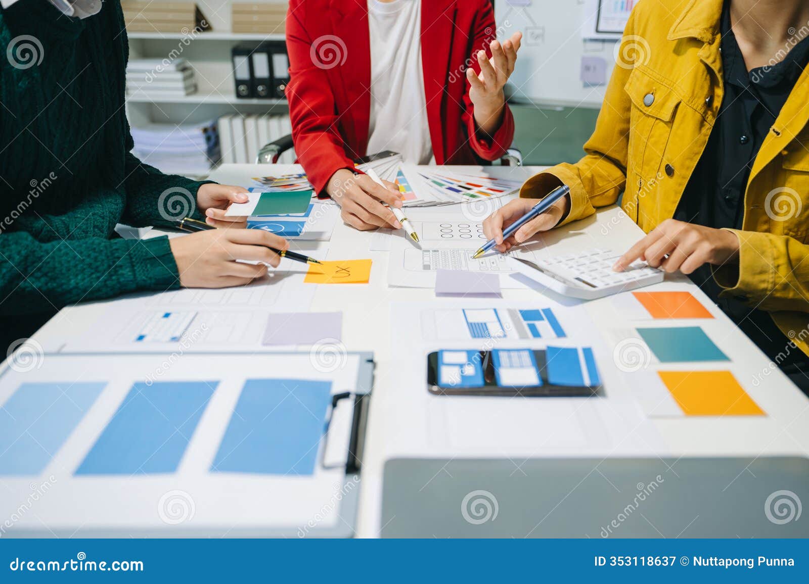 Ux Developer And Ui Designer Brainstorming About Mobile App Interface Wireframe Design Stock