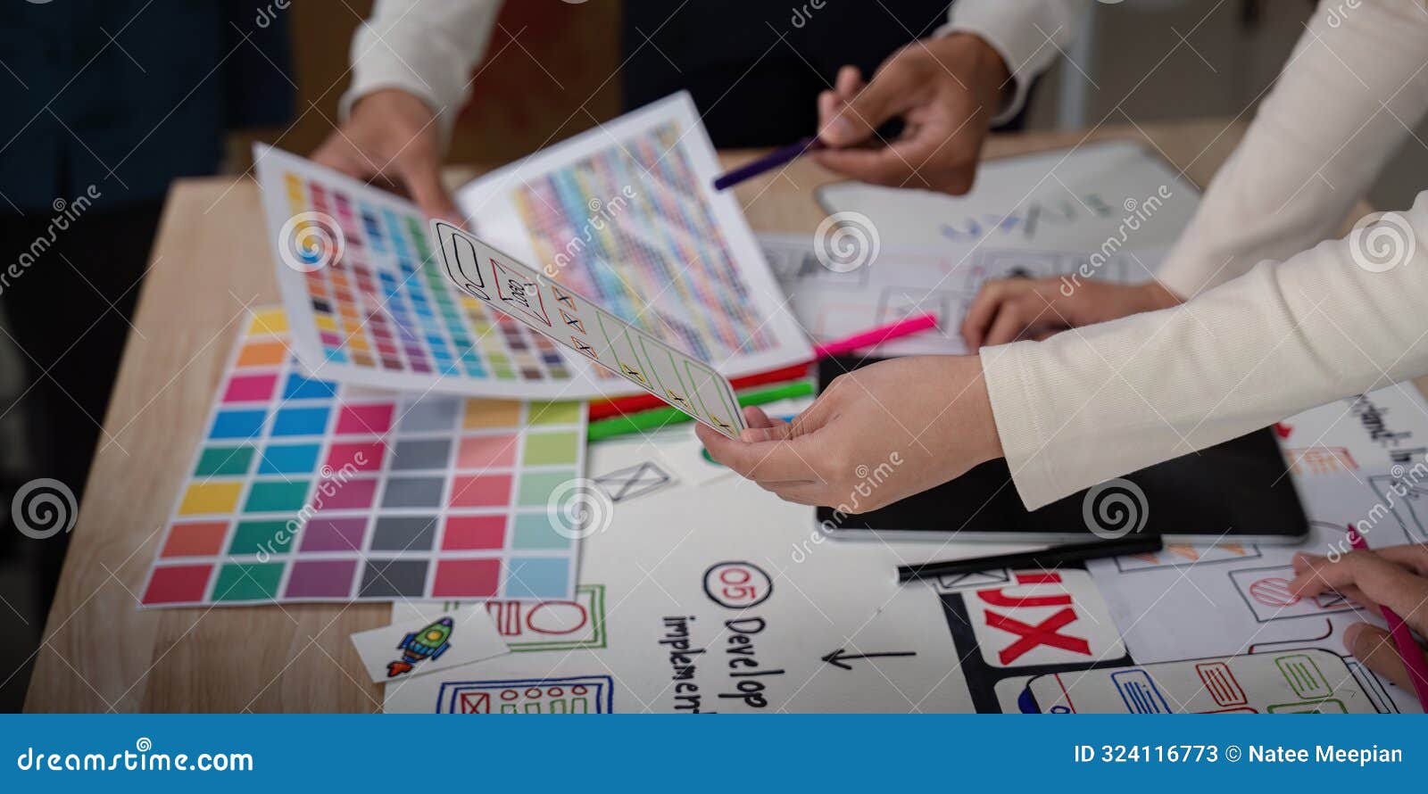 UX Developer and UI Designer Brainstorming Session with Color Palettes ...