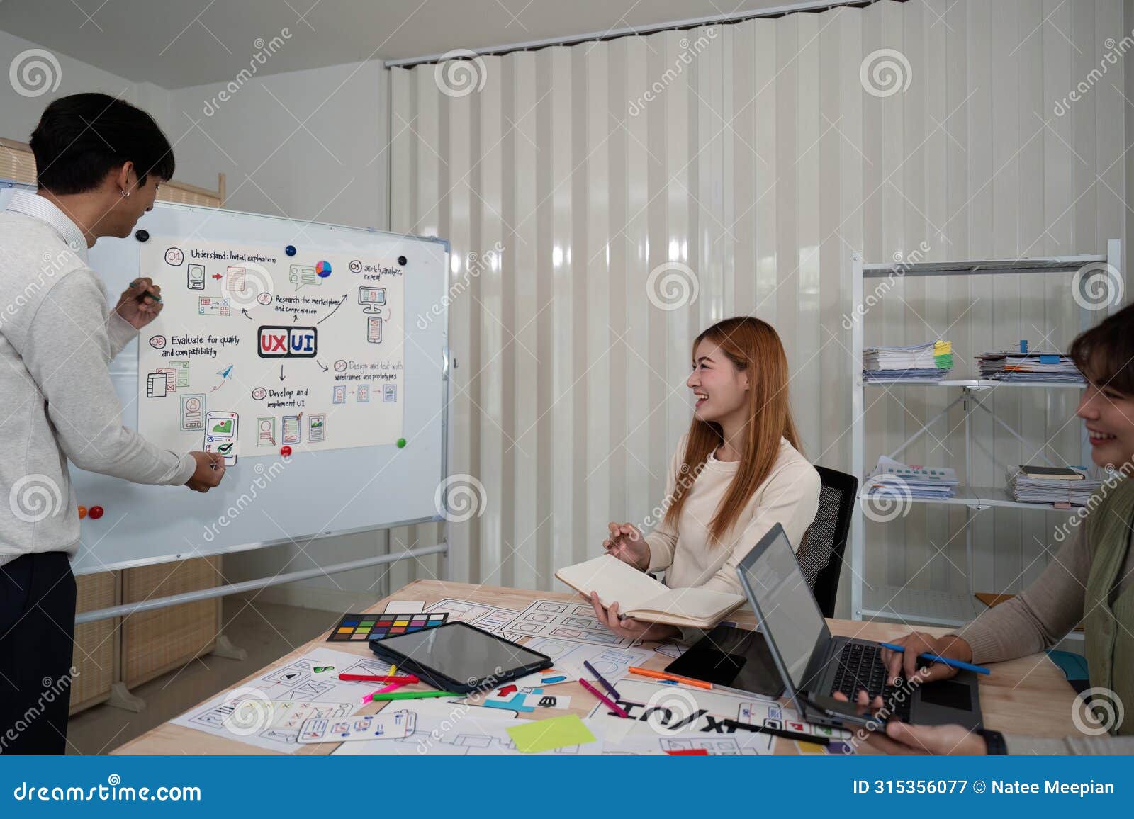 Ux Developer and Ui Designer Presenting Mobile App Interface Design on ...