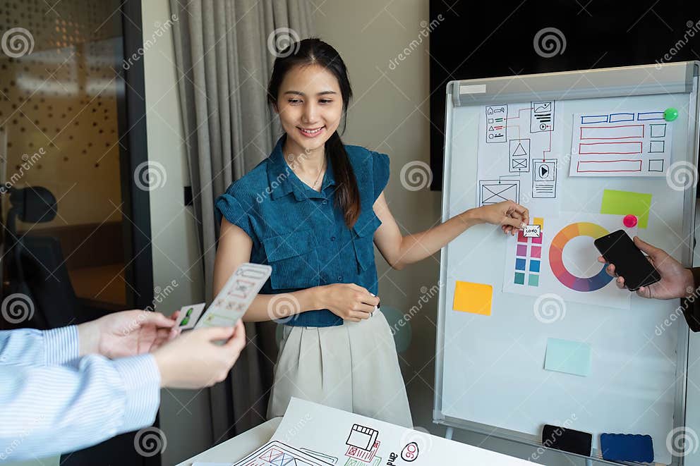 Ux Developer and UI Designer Team Brainstorm Together about Designing Application Interface ...