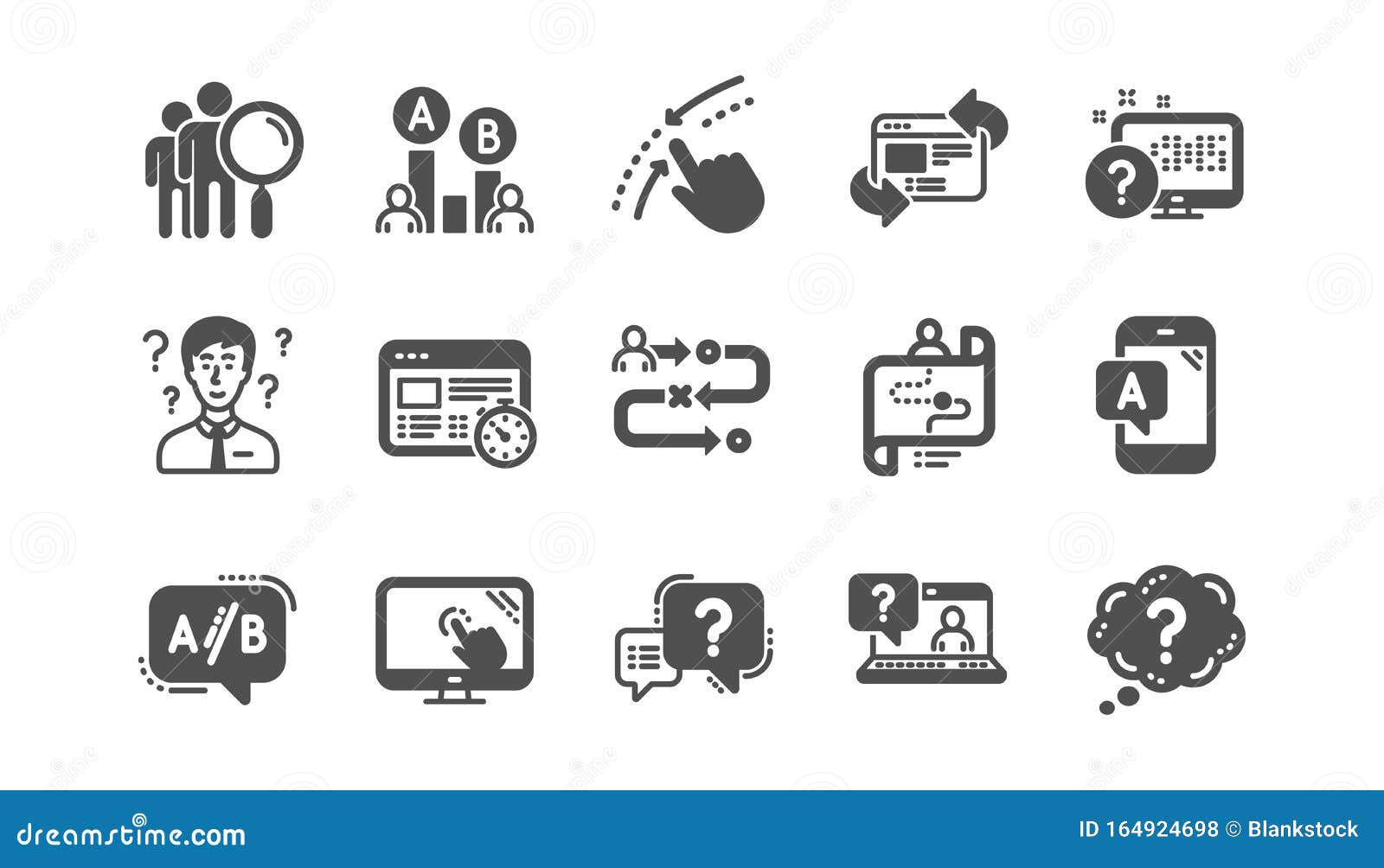UX Icons. AB Testing, Journey Path Map and Question Mark. Classic Icon ...