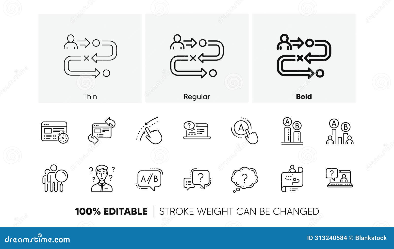 UX Line Icons. AB Testing, Journey Path Map and Question Mark. Linear ...