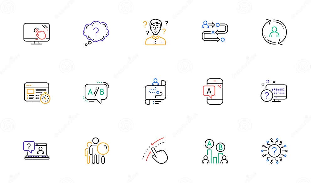 UX Line Icons. AB Testing, Journey Path Map and Question Mark. Linear ...