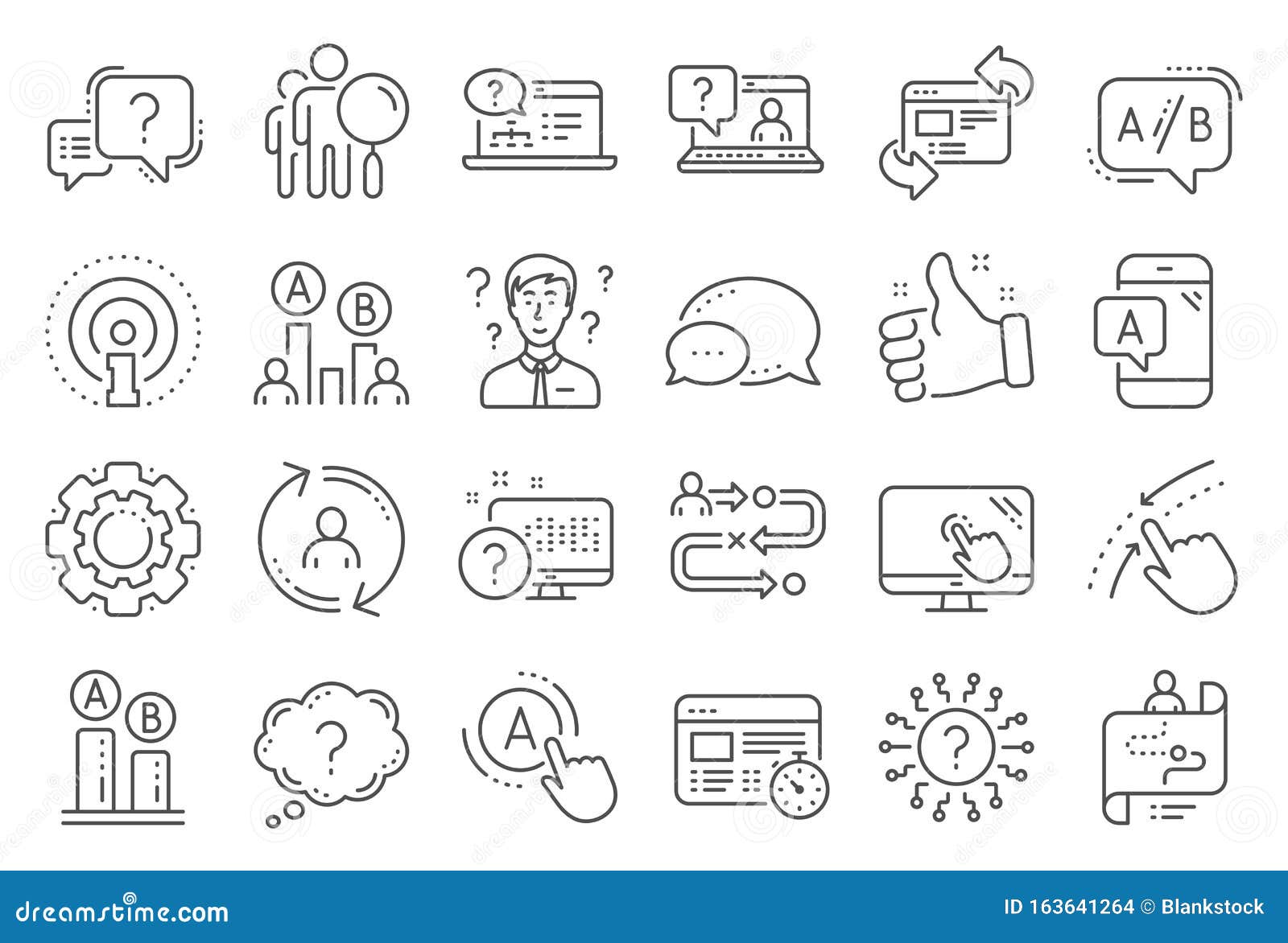 Ux Line Icons Set Of Ab Testing Journey Path Map And Question Mark