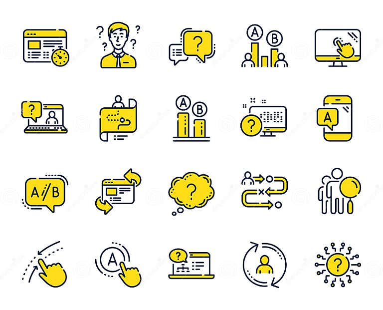 UX Line Icons. Set of AB Testing, Journey Path Map and Question Mark ...