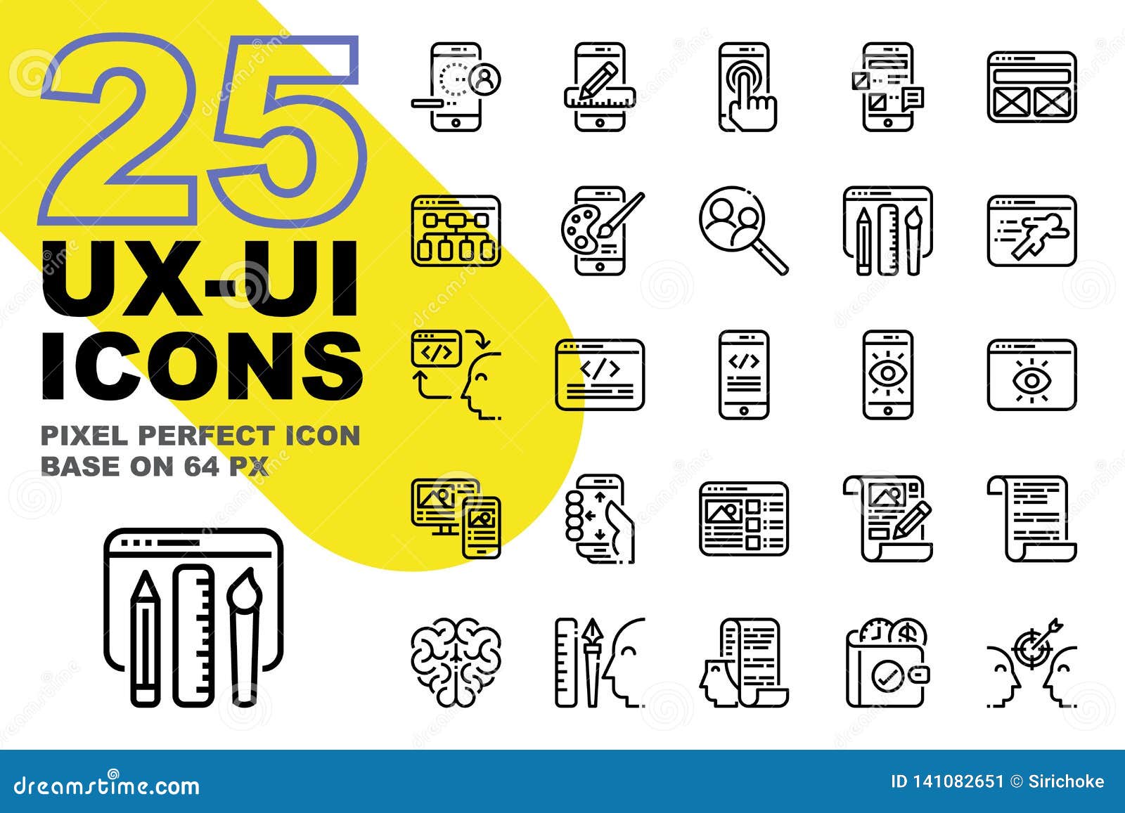 UX UI Application Outline Icons Set Base on 64px Stock Vector ...