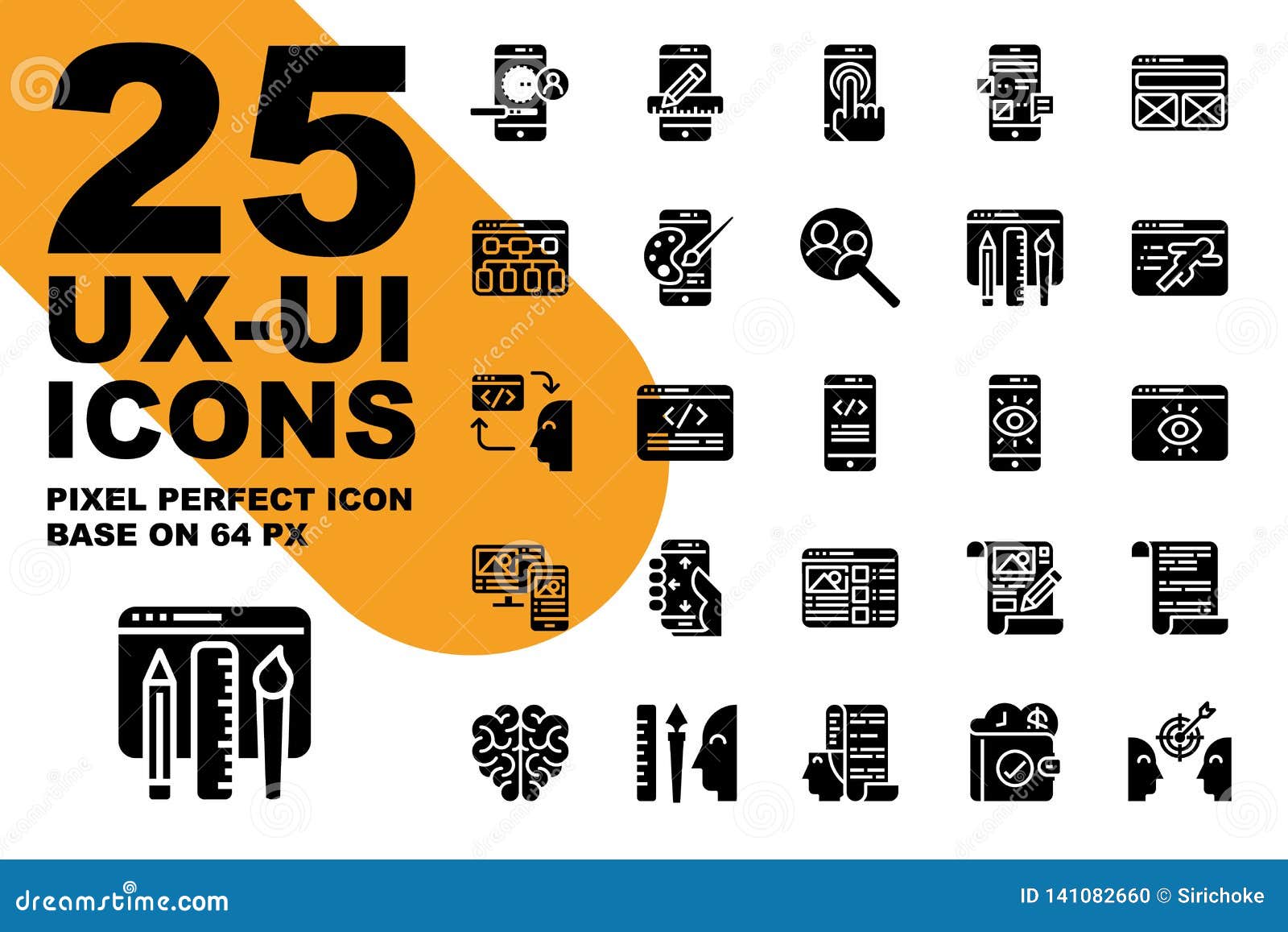UX UI Application Solid and Glyph Icons Set Base on 64px Stock Vector ...