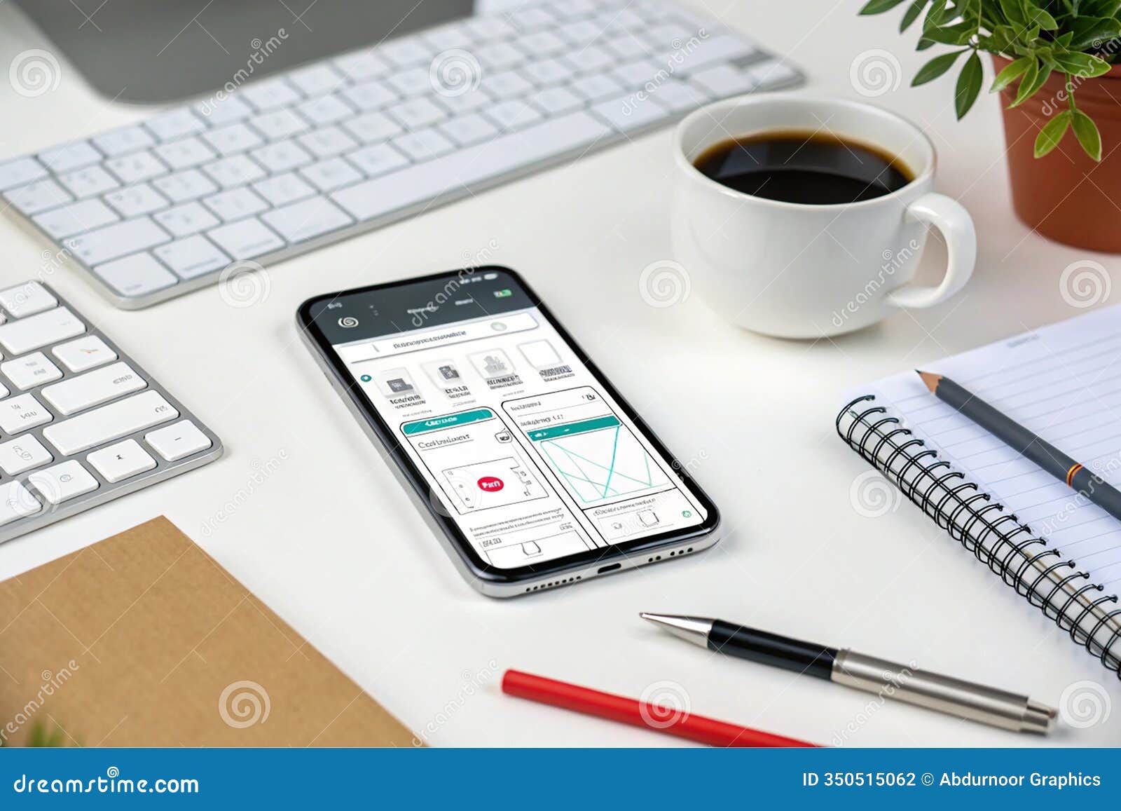 Ux Ui Design App on Office Desk. Software Development Smartphone Stock ...