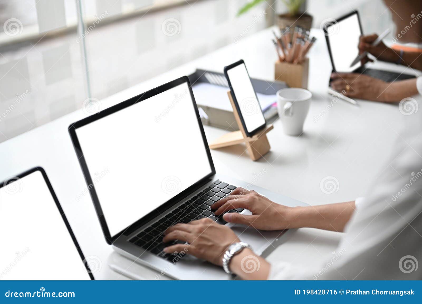 Ux Ui Design, Development Working on Laptop with Empty Screen Gadget ...